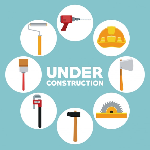 Construction Tools and 'Under Construction' Illustration with Circular ...