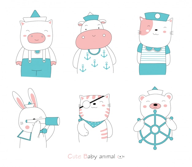 Charming Cartoon Animals in Whimsical Maritime Attire | Jiffy Designs