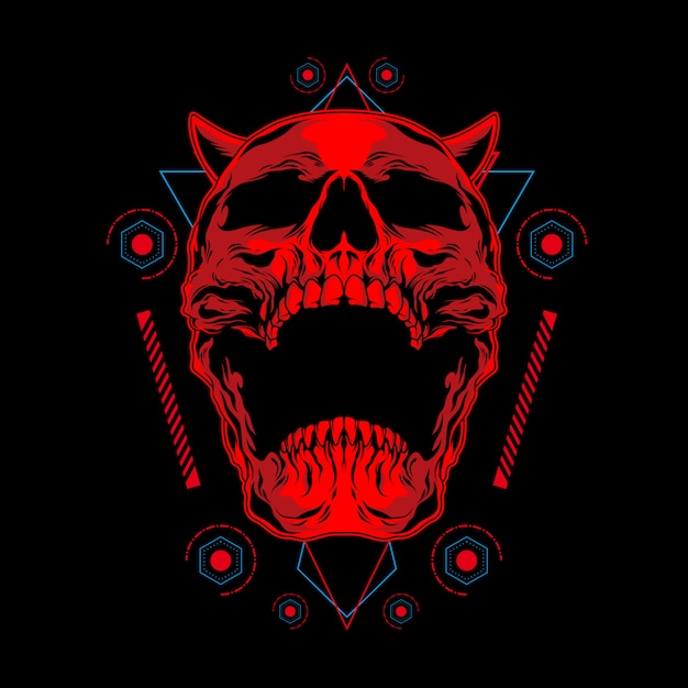 Demonic Skull with Tribal Symbols and Glowing Red Eyes | Jiffy Designs