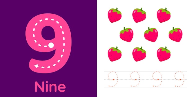 Vibrant Number Nine and Juicy Strawberry Illustration | Jiffy Designs