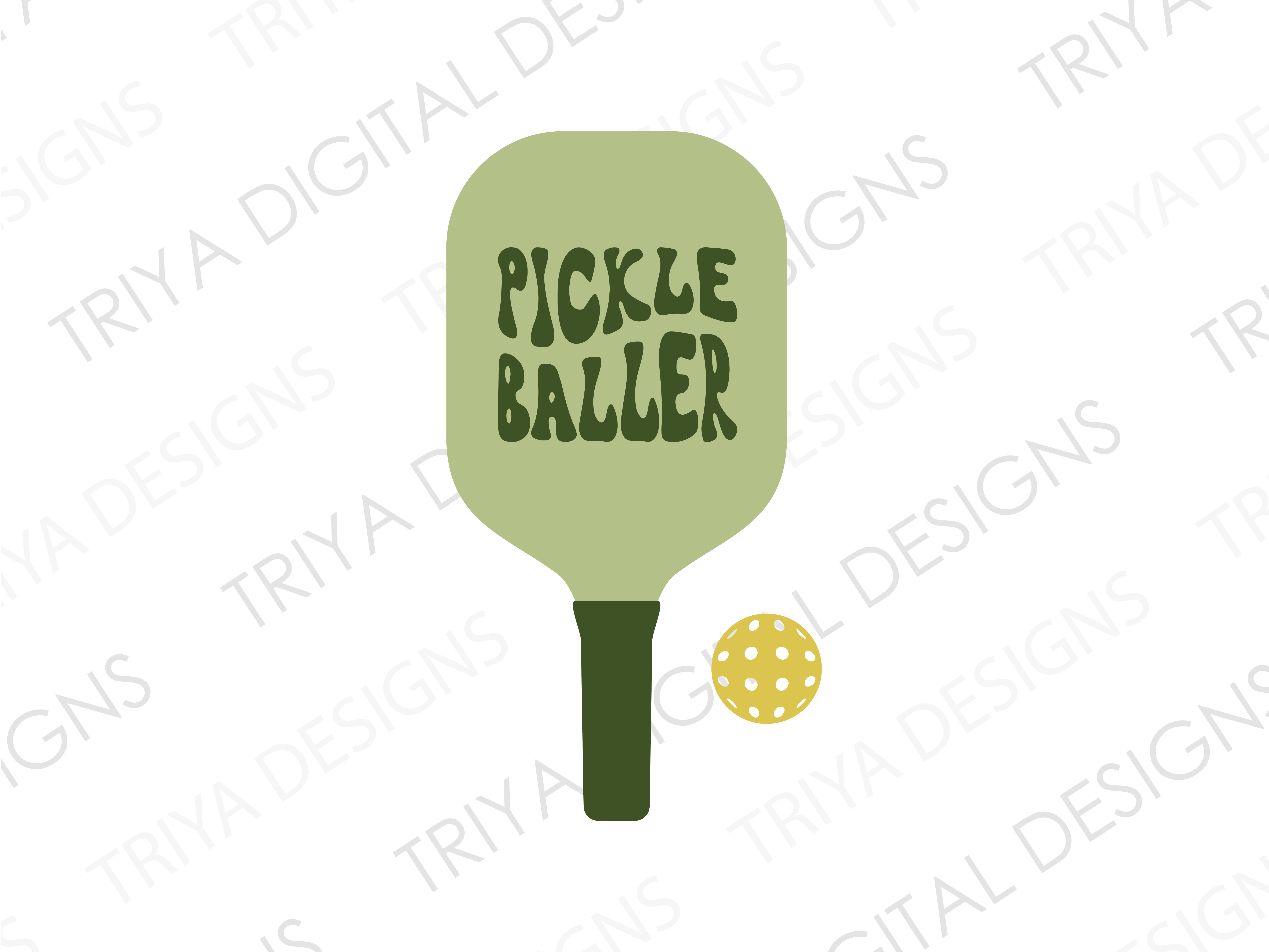 'Pickle Baller' Retro-Style Text on Paddle-Shaped Green Background with ...
