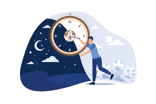 Captivating Nighttime Illustration of a Person Adjusting a Clock ...