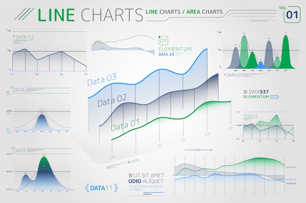 Diverse Collection of Vibrant Line Charts and Area Graphs | Jiffy Designs