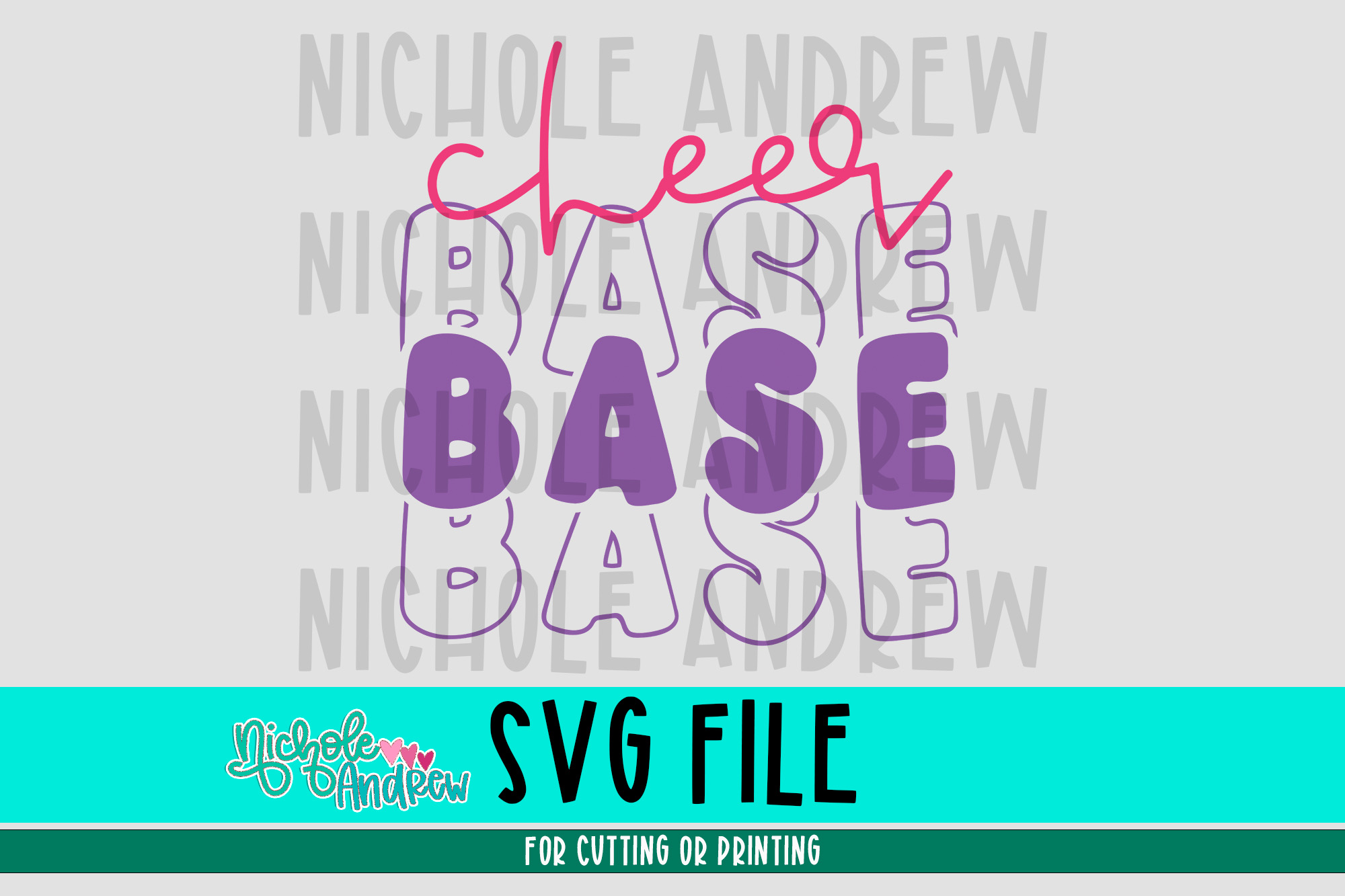 'Cheer Base Base Base' Playful Typography in Pink and Purple Gradient ...