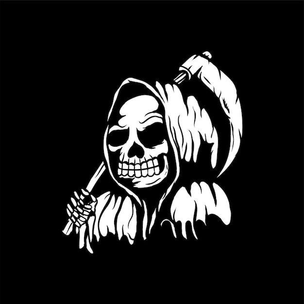 Ominous Reaper Silhouette with Scythe on Dark Background | Jiffy Designs