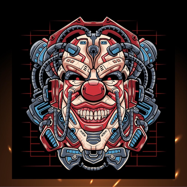 Mesmerizing Mechanical Clown Face with Vibrant Details | Jiffy Designs
