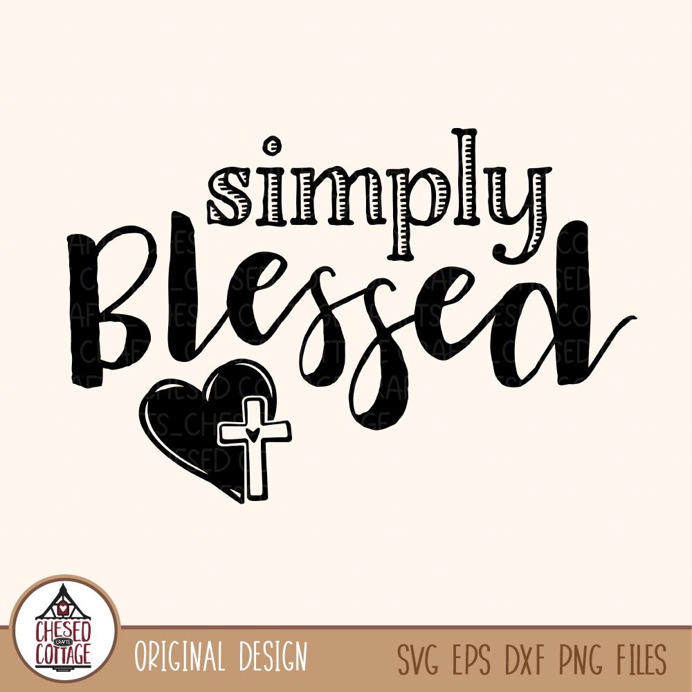 'Simply Blessed' Elegant Typography with Heart and Cross Motif | Jiffy ...