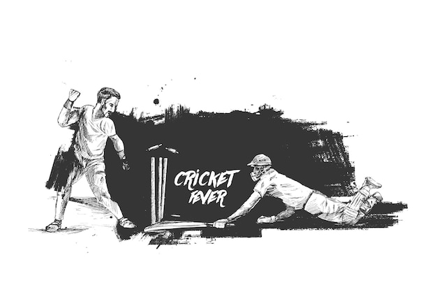 Vintage Cricket Fever Artwork with Dramatic Players | Jiffy Designs