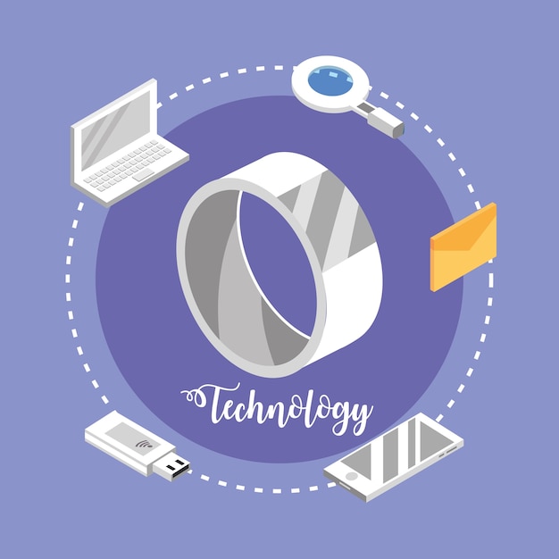 Stylized Technology Illustration with Laptop, Globe and Envelope Icons ...