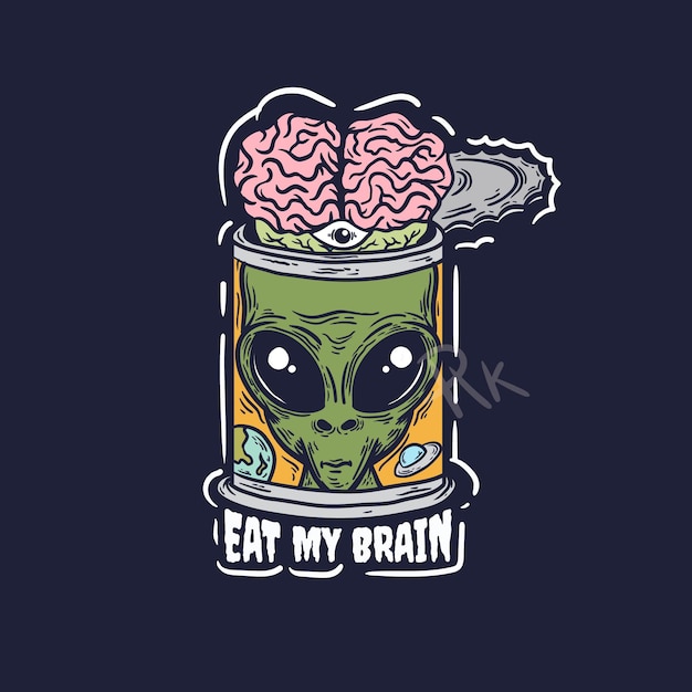 Alien Eating Steaming Brain in Jar Cartoon Illustration | Jiffy Designs