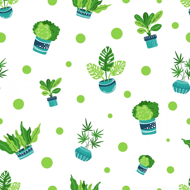 Vibrant Potted Plant Pattern with Polka Dots Backdrop | Jiffy Designs