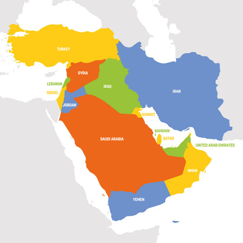 West Asia Region. Map Of Countries In Western Asia Or Middle East ...