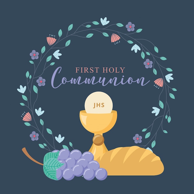 Elegant First Holy Communion Celebration with Chalice and Floral Wreath ...
