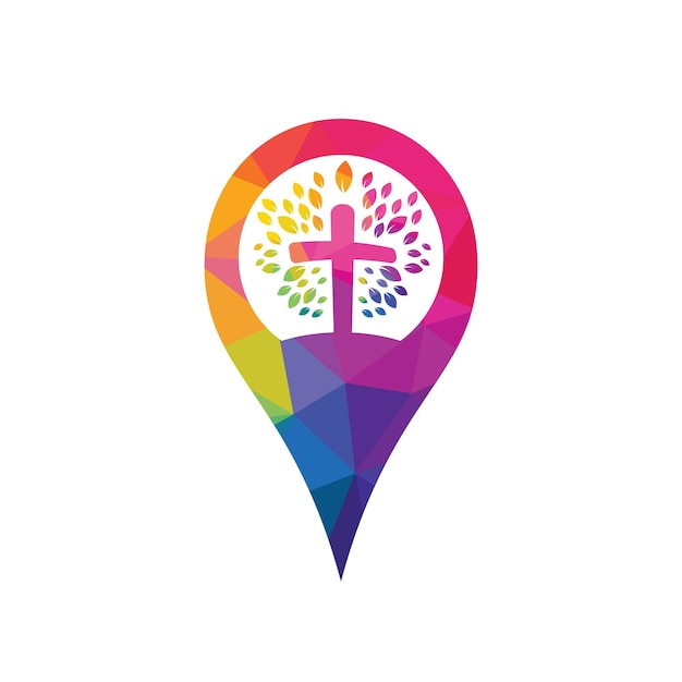 Vibrant Christian Cross Symbol in Colorful Map Pointer | Jiffy Designs