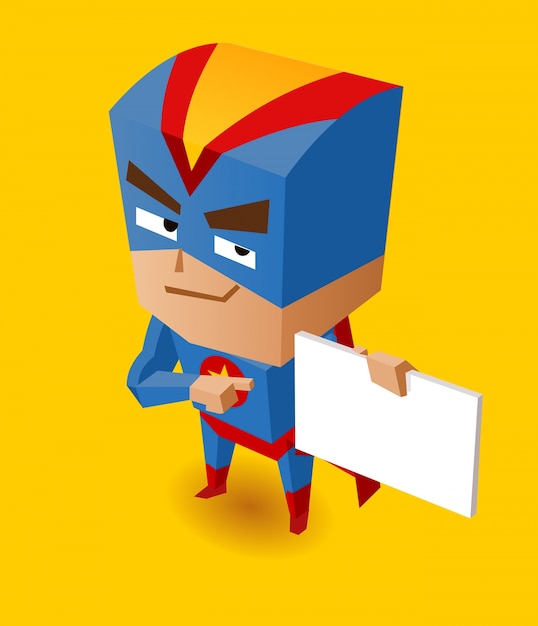 Superhero Character Holding Blank Sign on Yellow Background | Jiffy Designs