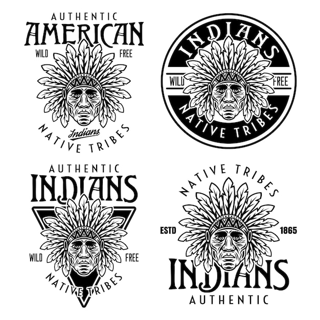 Powerful Native American Tribal Insignia with Feathered Headdresses ...