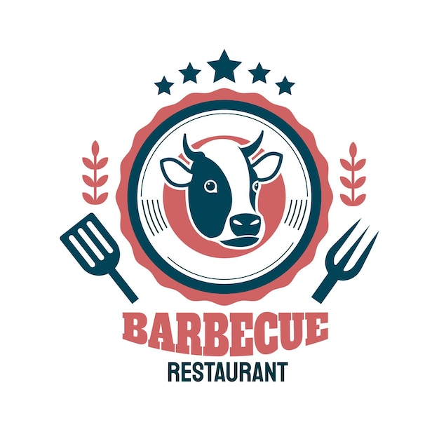 Rustic Barbecue Restaurant Logo with Cow and Utensils | Jiffy Designs