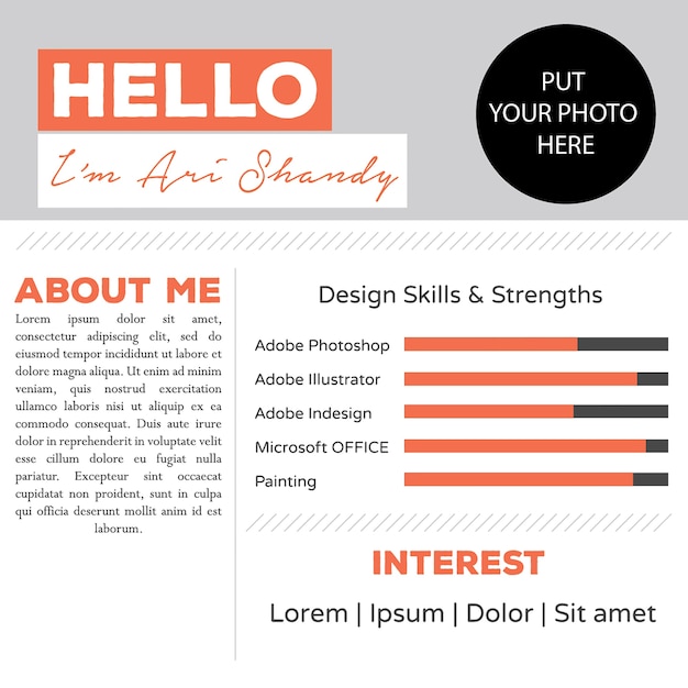 Minimalist Resume Template with Photo Placeholder and Skill Bars ...