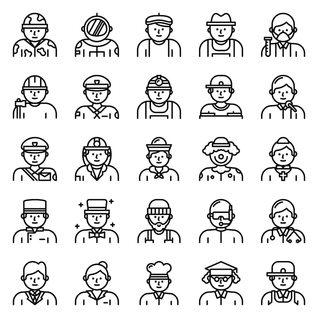 Diverse Construction and Industrial Worker Avatars in Minimalist Style ...