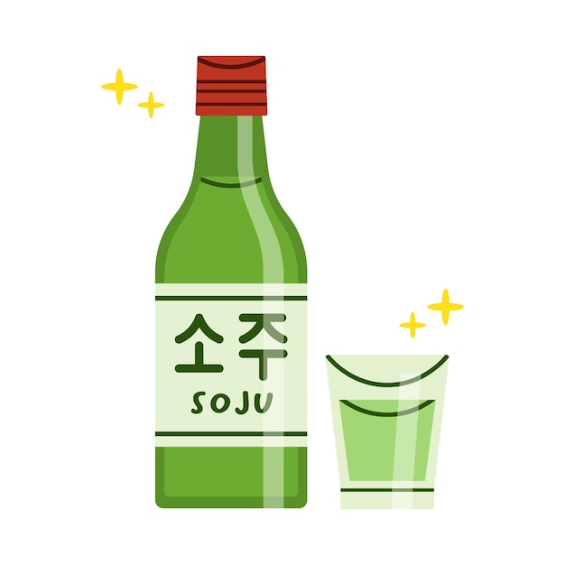 Vibrant Soju Bottle and Glass Illustration | Jiffy Designs