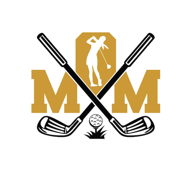 Stylized Golfing Emblem with Crossed Clubs and Ball | Jiffy Designs