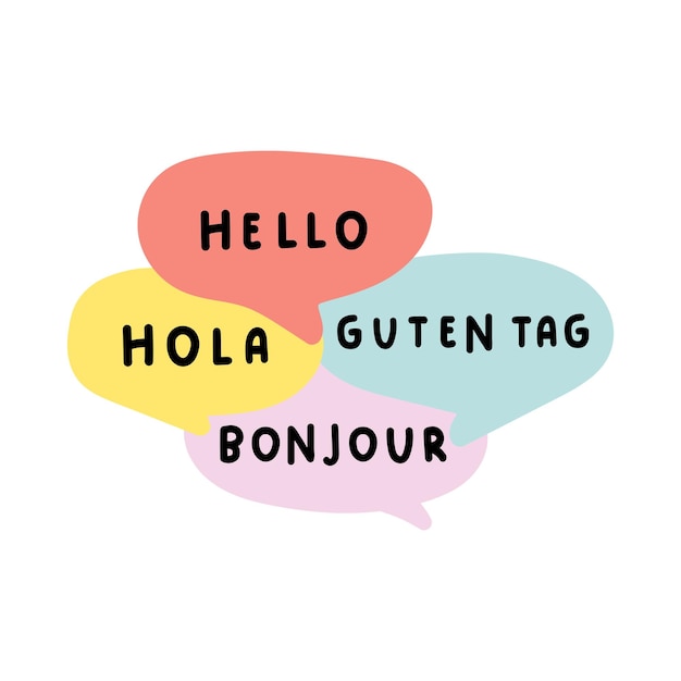 Colorful Speech Bubbles with Multilingual Greetings | Jiffy Designs