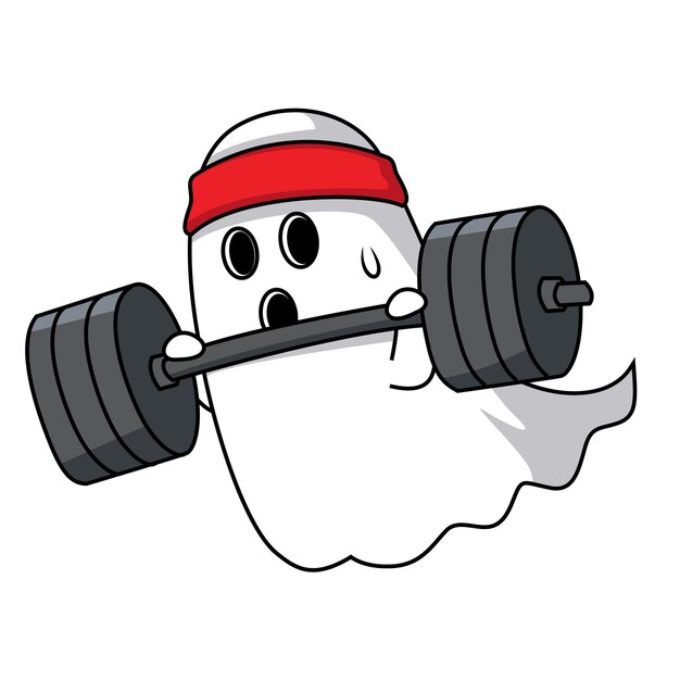 Cute Ghost Lifting Weights in Red Headband | Jiffy Designs