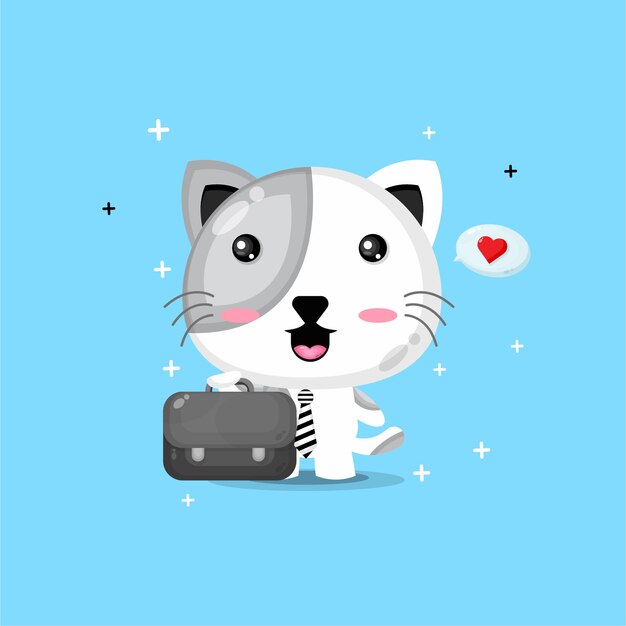 Adorable Cartoon Cat with Briefcase Ready for Work | Jiffy Designs