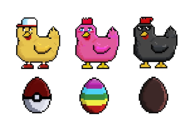 Vibrant Pixel Art Collection of Chicks and Easter Eggs | Jiffy Designs