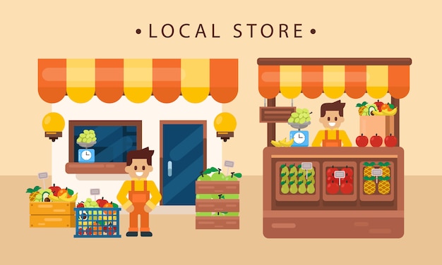 Vibrant Neighborhood Grocery Store with Friendly Shopkeeper | Jiffy Designs