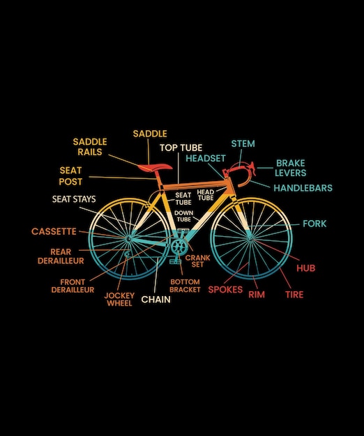 Vibrant Bicycle Diagram with Detailed Parts and Components | Jiffy Designs