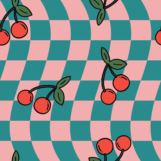 Vibrant Cherry Blossom Checkered Pattern | Jiffy Designs