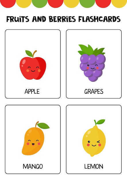 Colorful Fruit and Berry Flashcards with Cute Illustrations | Jiffy Designs