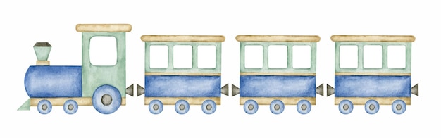 Whimsical Watercolor Train with Pastel Carriages and Wheels | Jiffy Designs