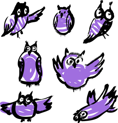Sketchy Owls Set. Artistic Hand-Drawn Birds Collection. Vector Ink ...