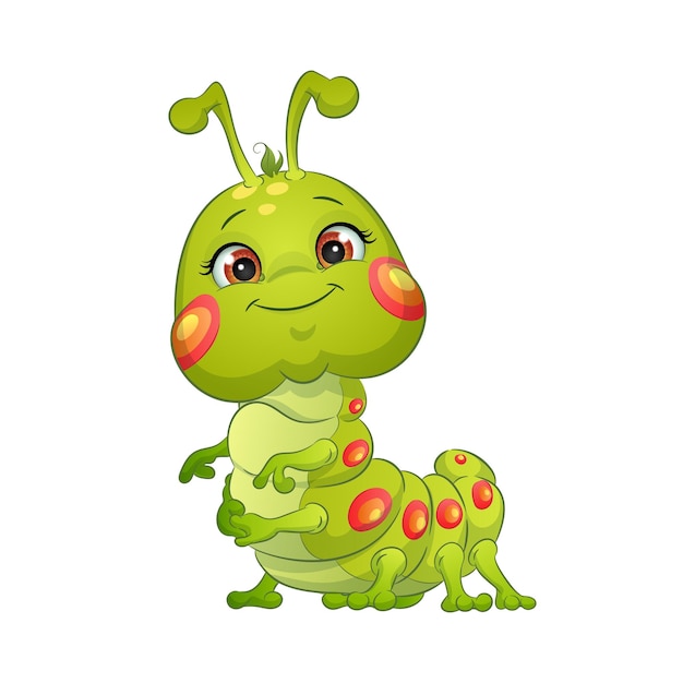 Cheerful Green Caterpillar with Cute Facial Features | Jiffy Designs