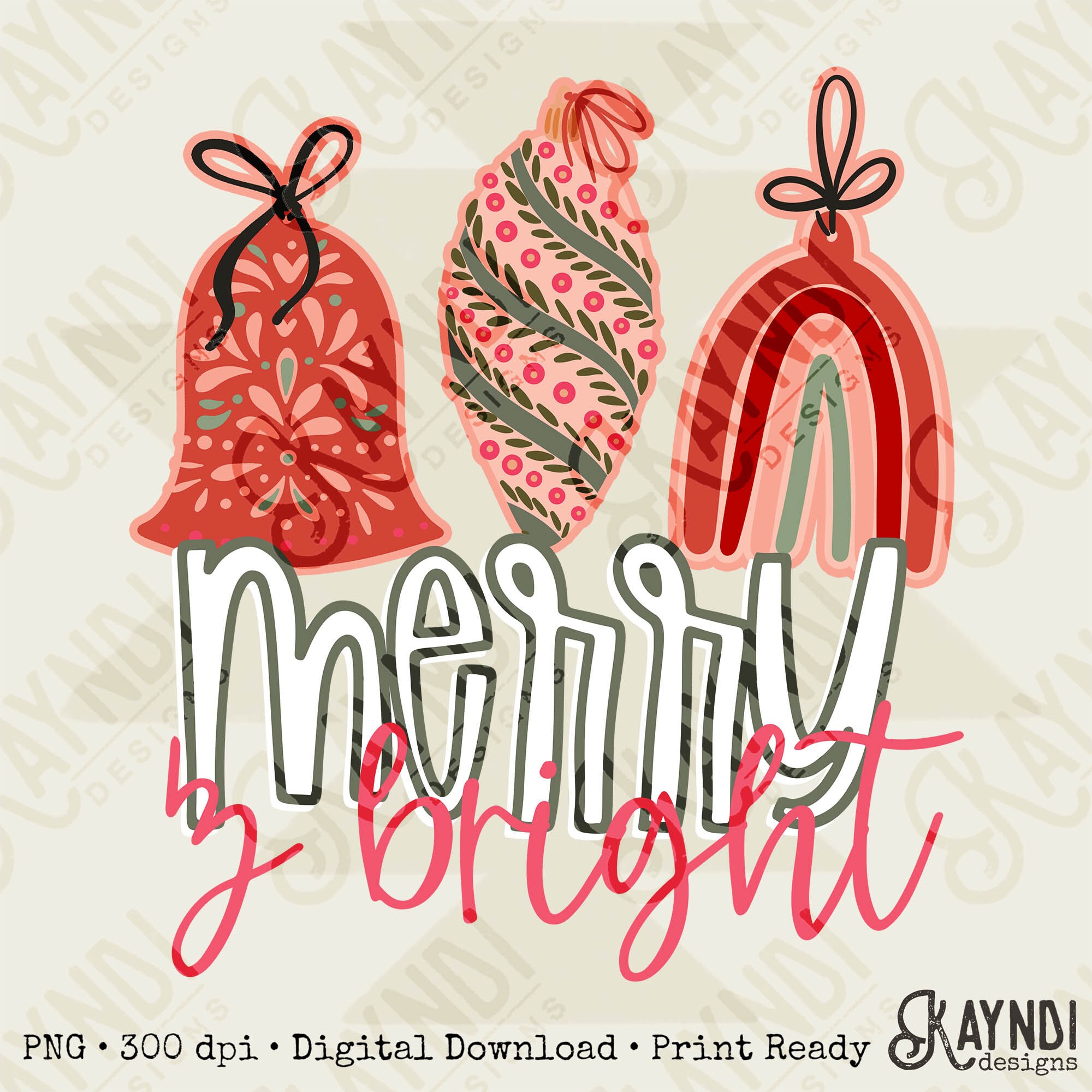 Merry & Bright Sublimation Design PNG Digital Download Printable ...