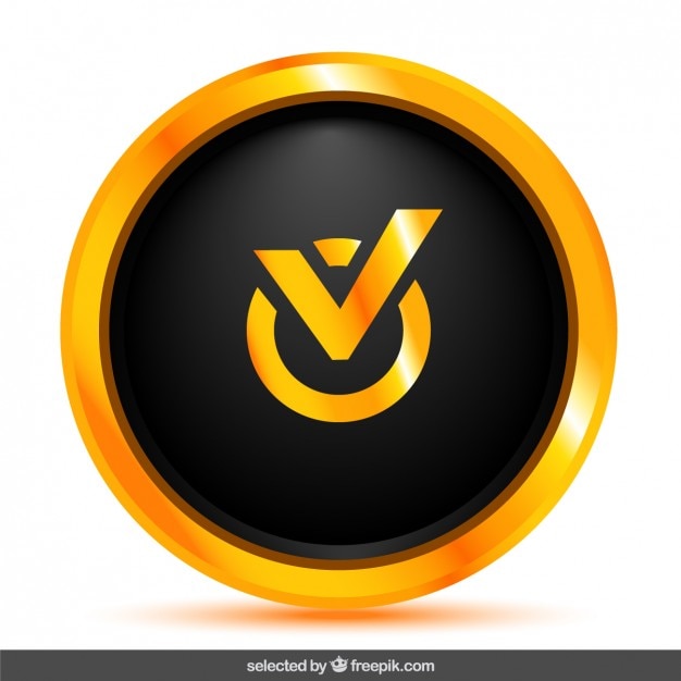 Golden Circular Icon with Abstract V-Shaped Symbol on Black | Jiffy Designs