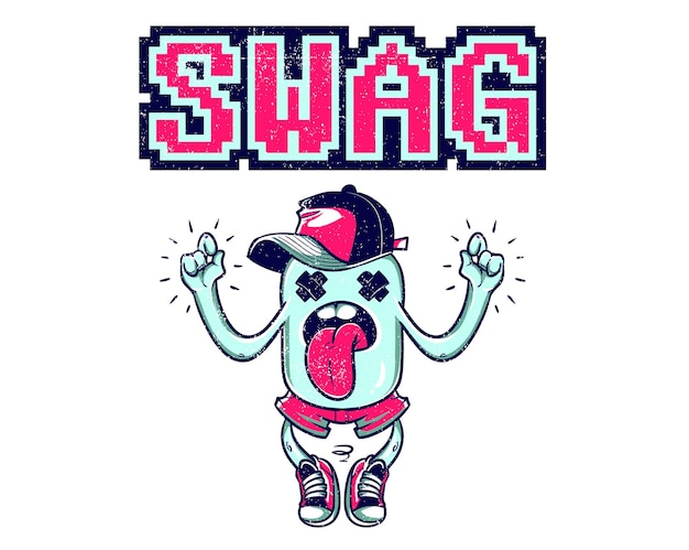 Pixelated 'SWAG' Text Above Cartoon Character in Cool Pose | Jiffy Designs