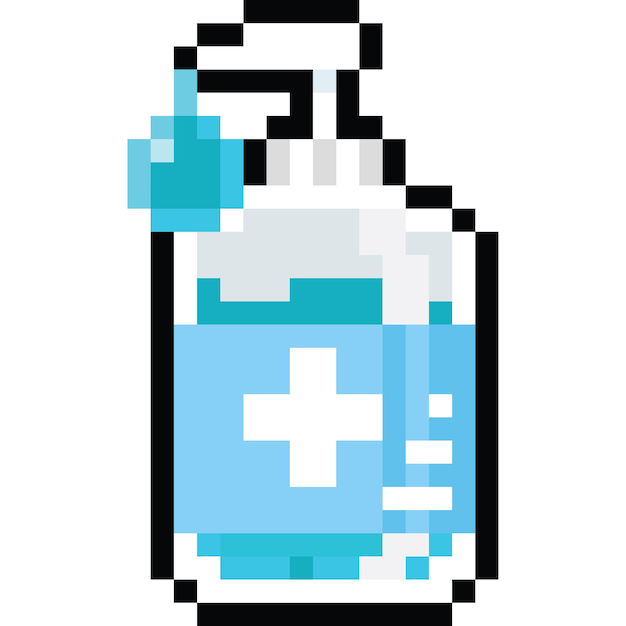 Retro Pixel Potion Bottle with Glowing Blue Liquid | Jiffy Designs