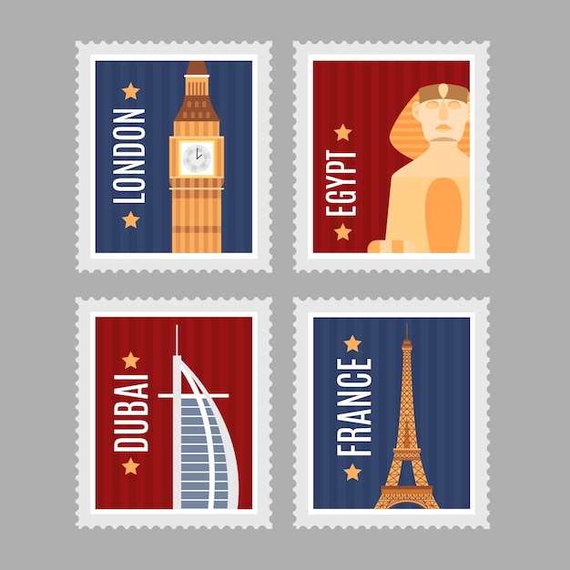 Vibrant Collection of Iconic Global Landmarks on Postage Stamps | Jiffy ...