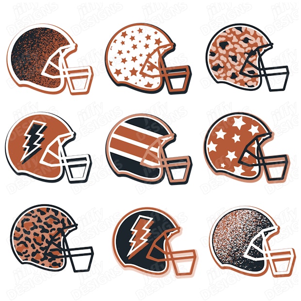 Retro Football Helmets Featuring Diverse Patterns and Iconic Symbols ...