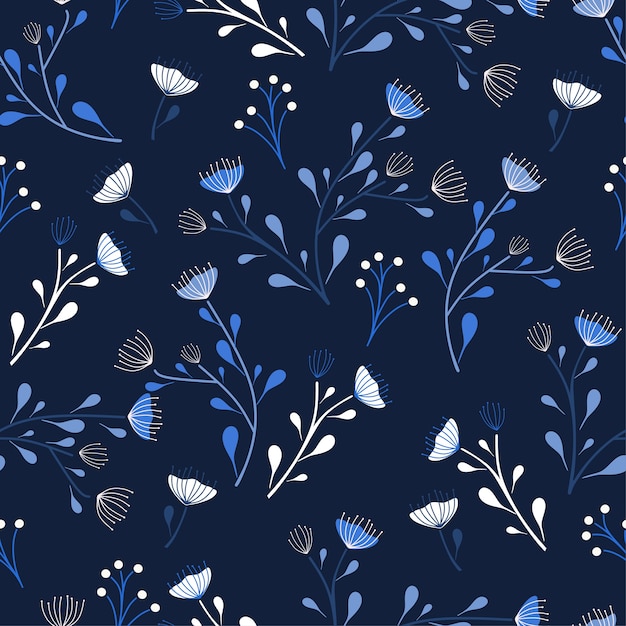 Elegant Floral Pattern on Midnight Blue Background | Jiffy Designs