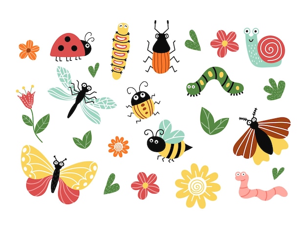 Charming Collection of Whimsical Insects and Blooming Flowers | Jiffy ...