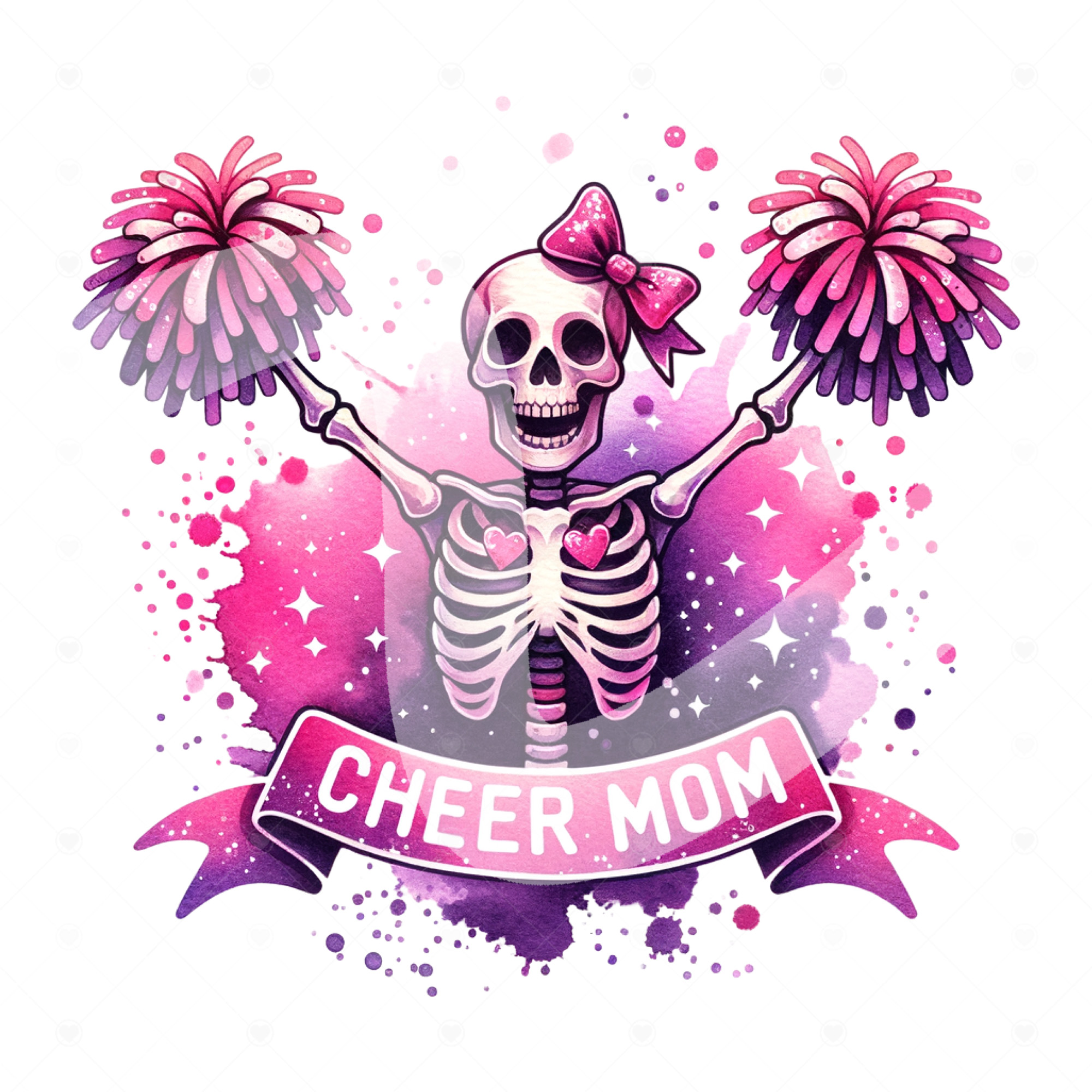 'Cheer Mom' Skeleton Cheerleader with Pink Pom Poms and Sparkling ...