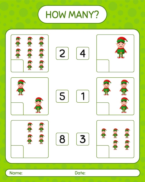 Counting Elf Figures in Vibrant Green Worksheet | Jiffy Designs