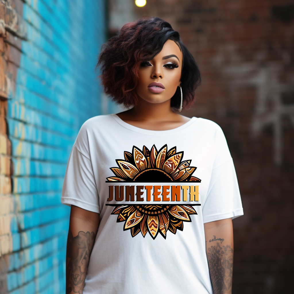 'Juneteenth' Emblazoned on Stylized Sunflower with Tribal-Inspired ...