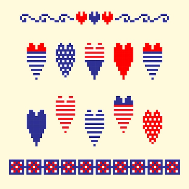 Patriotic Pixel Art Hearts in Red, White, and Blue | Jiffy Designs