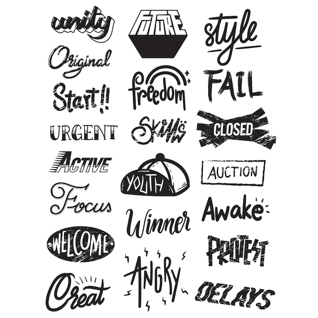 Stylized Typography Collection with Diverse Words and Phrases | Jiffy ...