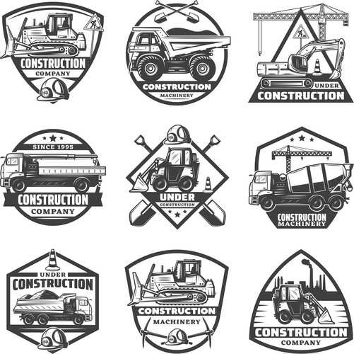 Vintage Monochrome Construction Labels Set With Inscriptions Building ...